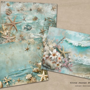 Ocean Junk Journal, Shabby Blue Journal, Blue Scrapbook Paper, Nautical ...