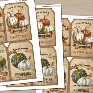 Vintage Pumpkin Tags, Fall Tags, Vintage Autumn Tags, Fall Market, Farm ...