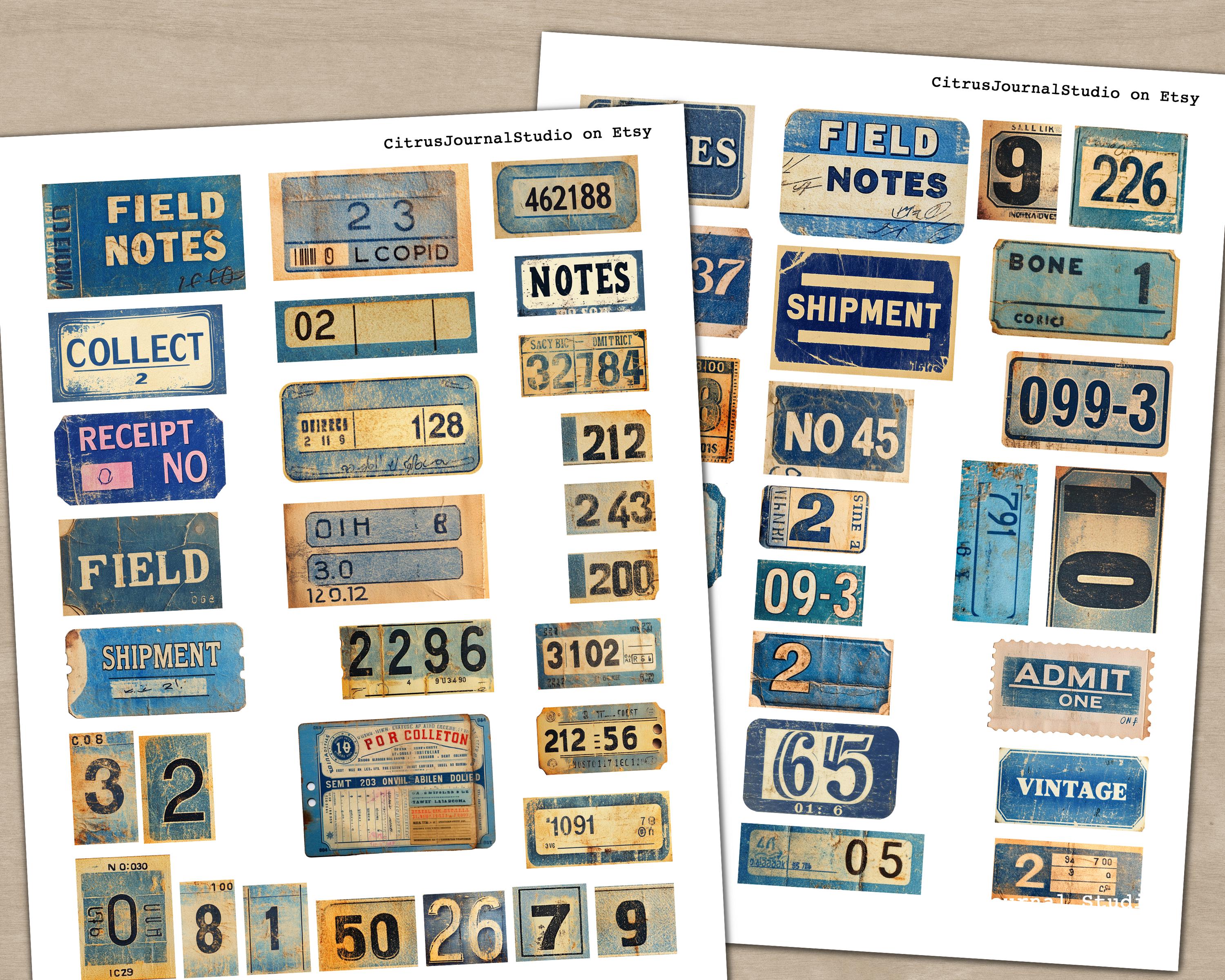 Blue Number Labels, Vintage Labels, Junk Journal, Fussy Cuts, Blue ...