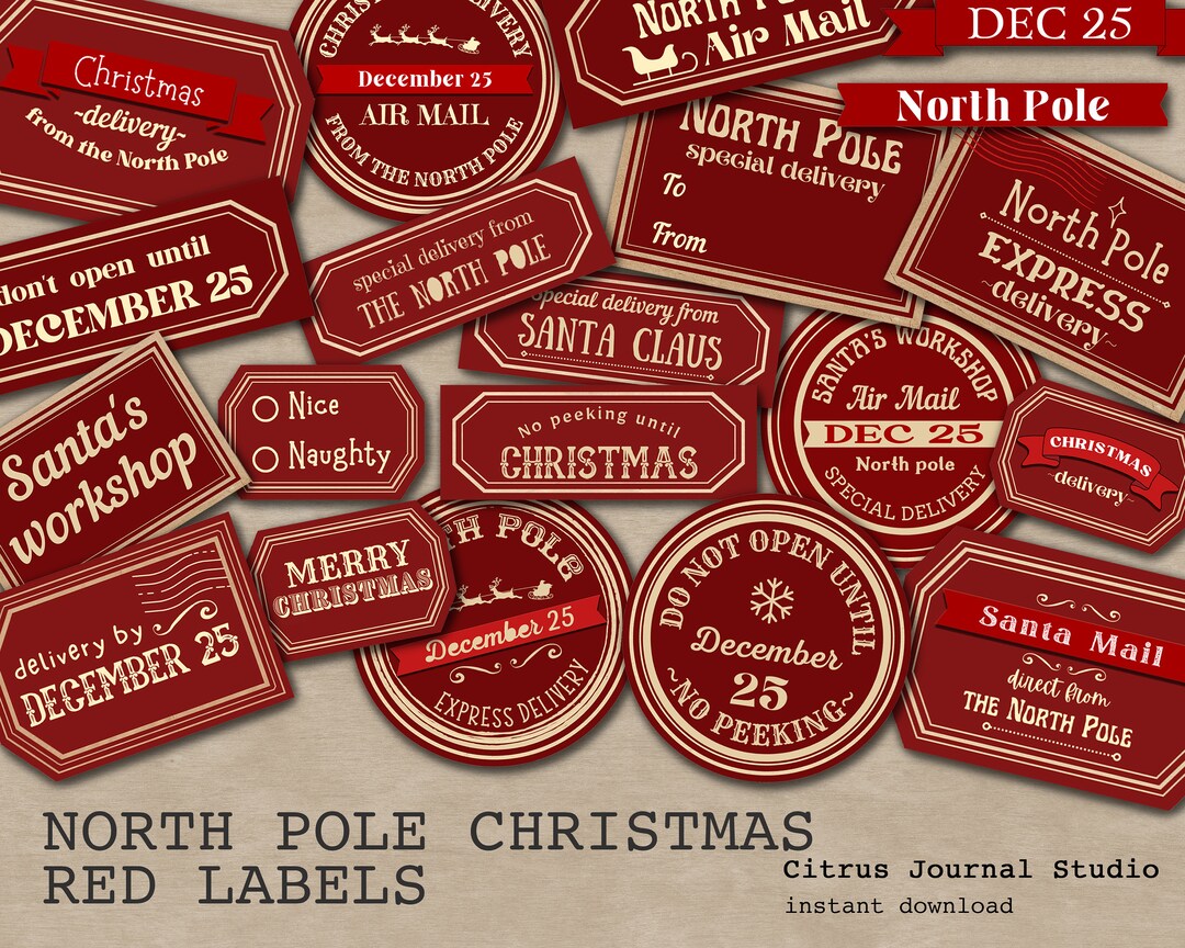 Christmas Red Label, North Pole From Santa, Christmas Letter, Christmas ...