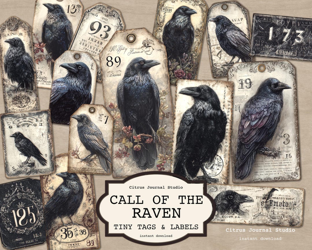 Raven Halloween Tags Printable – Vintage Gothic Journal Ephemera ...