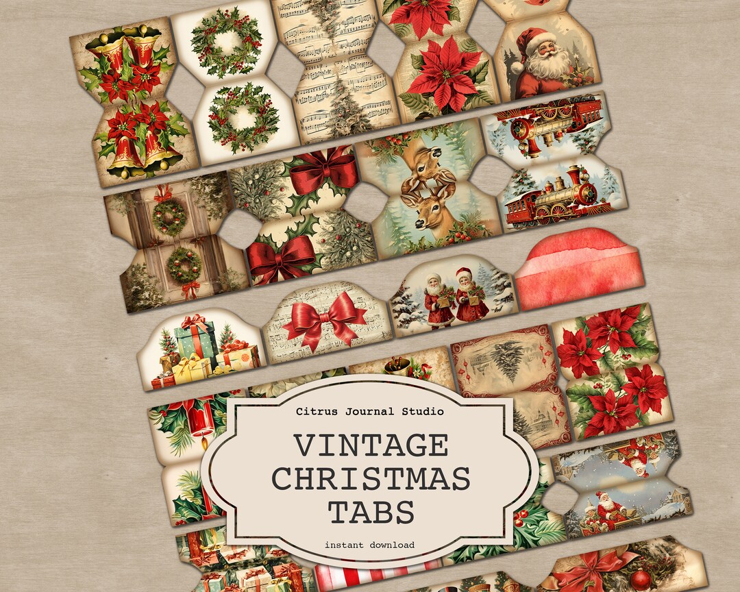 Vintage Christmas Tabs, Junk Journal Tabs Embellishments, Printable - Etsy