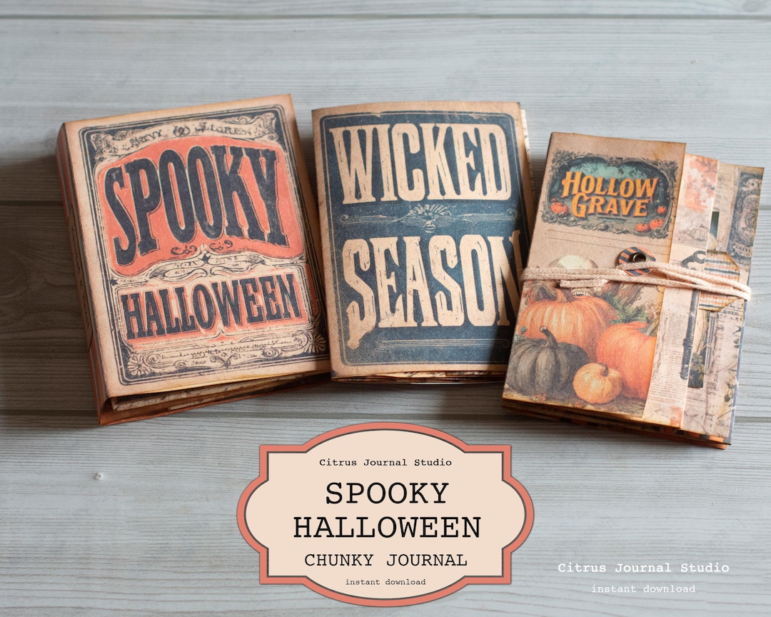 Halloween Junk Journal, Spooky Pumpkin Skeleton Folio, October Daily ...