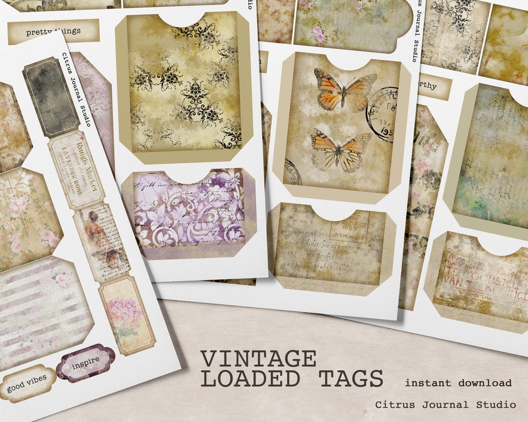 Loaded Tags, Junk Journal Kit, Journal Insert, Collage Sheet, Pocket ...