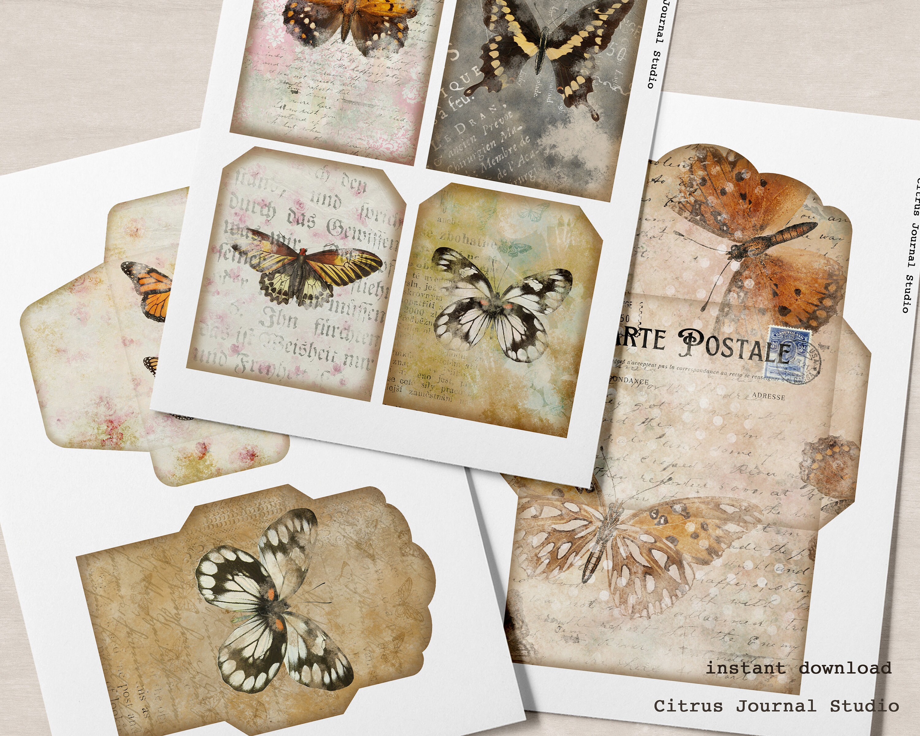 Butterfly Tags Junk Journal Kit Ephemera ATC Shabby Chic | Etsy