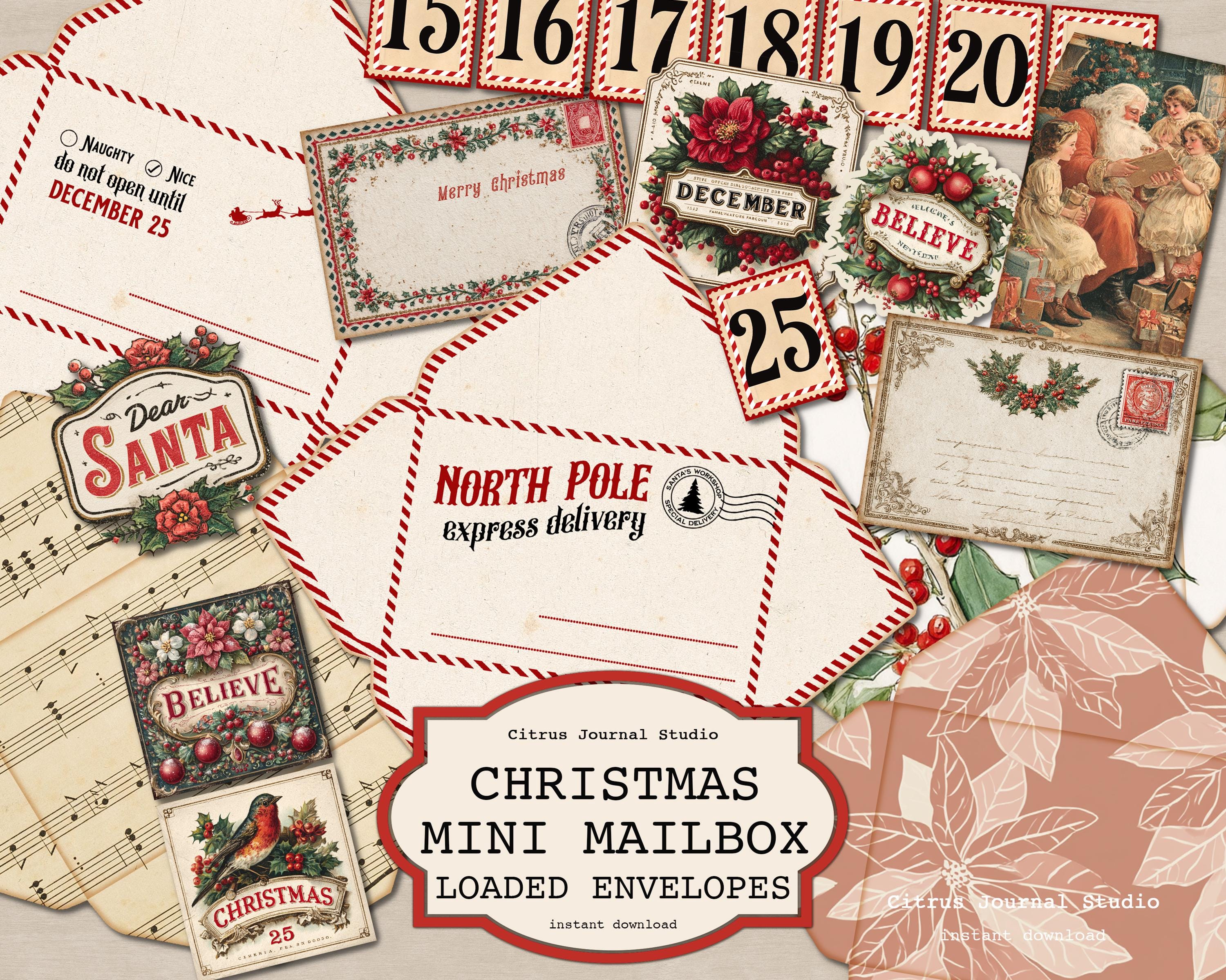Christmas Mini Envelopes & Tags, Santa Mail Vintage Ephemera, Reindeer ...