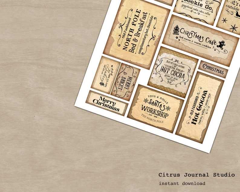 Christmas Signs, Digital Kit, Christmas Ephemera, Vintage Christmas ...