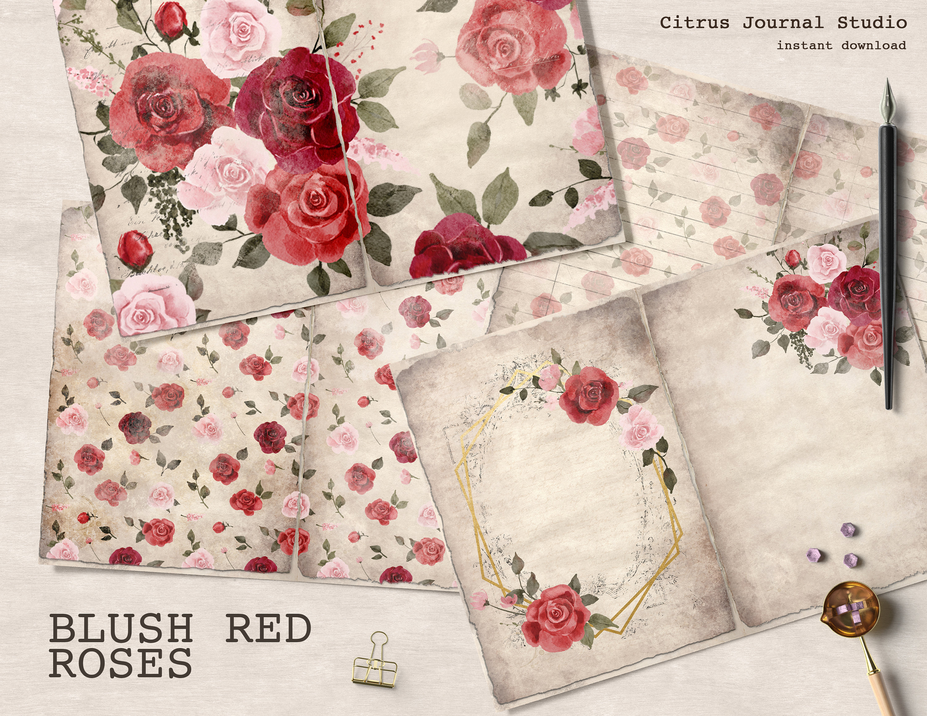 Vintage Rose Junk Journal Printable Journal Red Rose Paper - Etsy