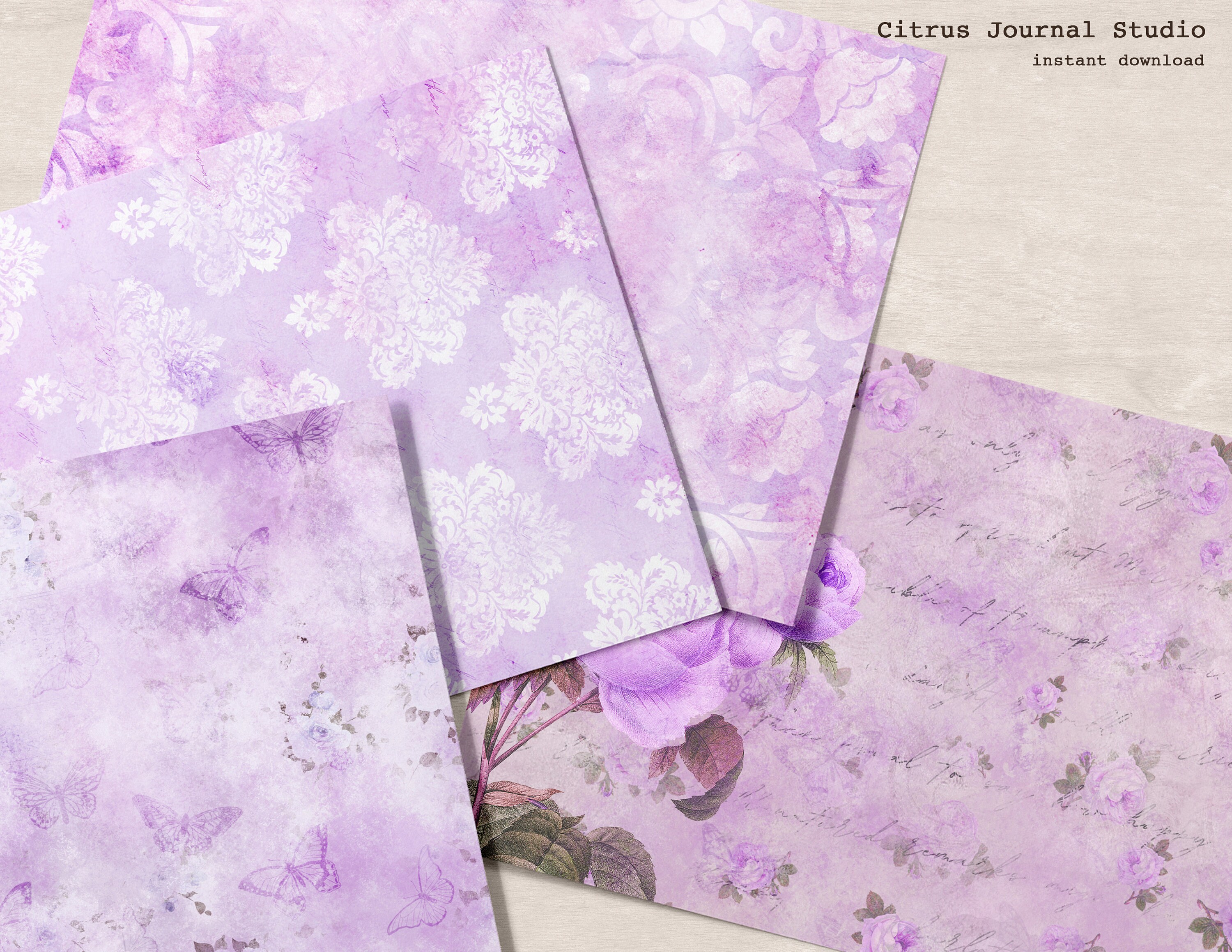 Shabby Purple Collage Sheet Damask Paper Junk Journal - Etsy
