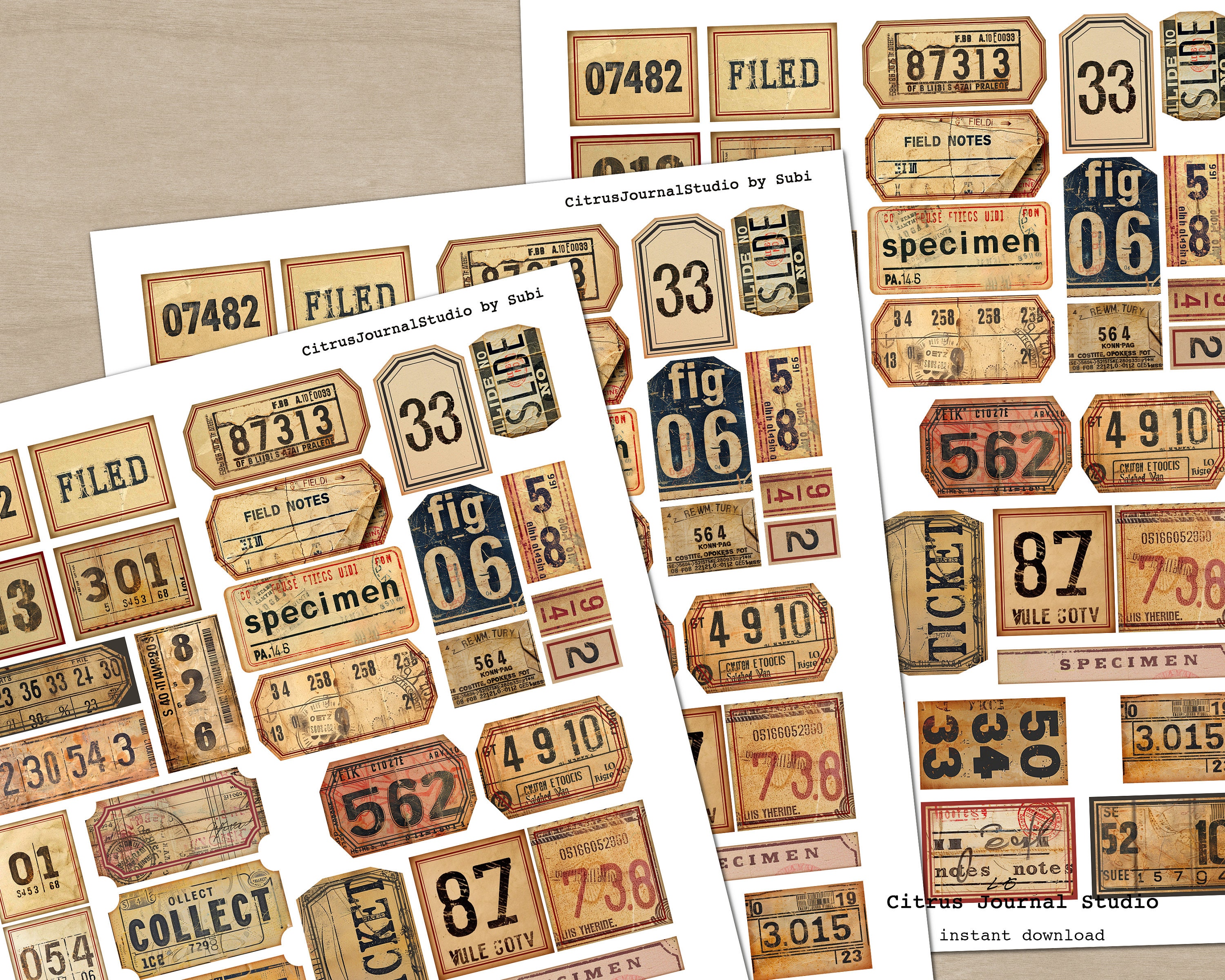 Number Labels, Vintage Labels, Junk Journal Kit, Vintage Tags, Specimen ...