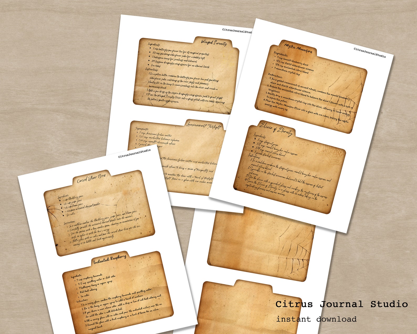 Halloween Recipe Cards, Spooky Ephemera, Potion Recipe, ATC, Potion ...