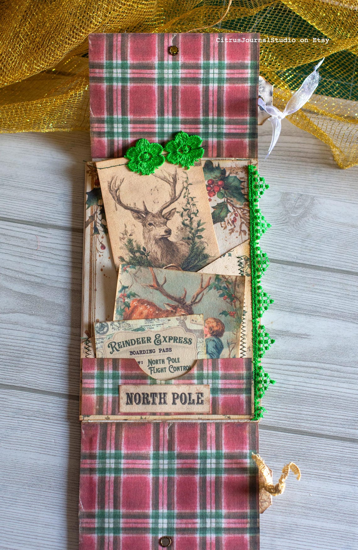 Reindeer Junk Journal Folio – Vintage Christmas Folding Folio Kit ...