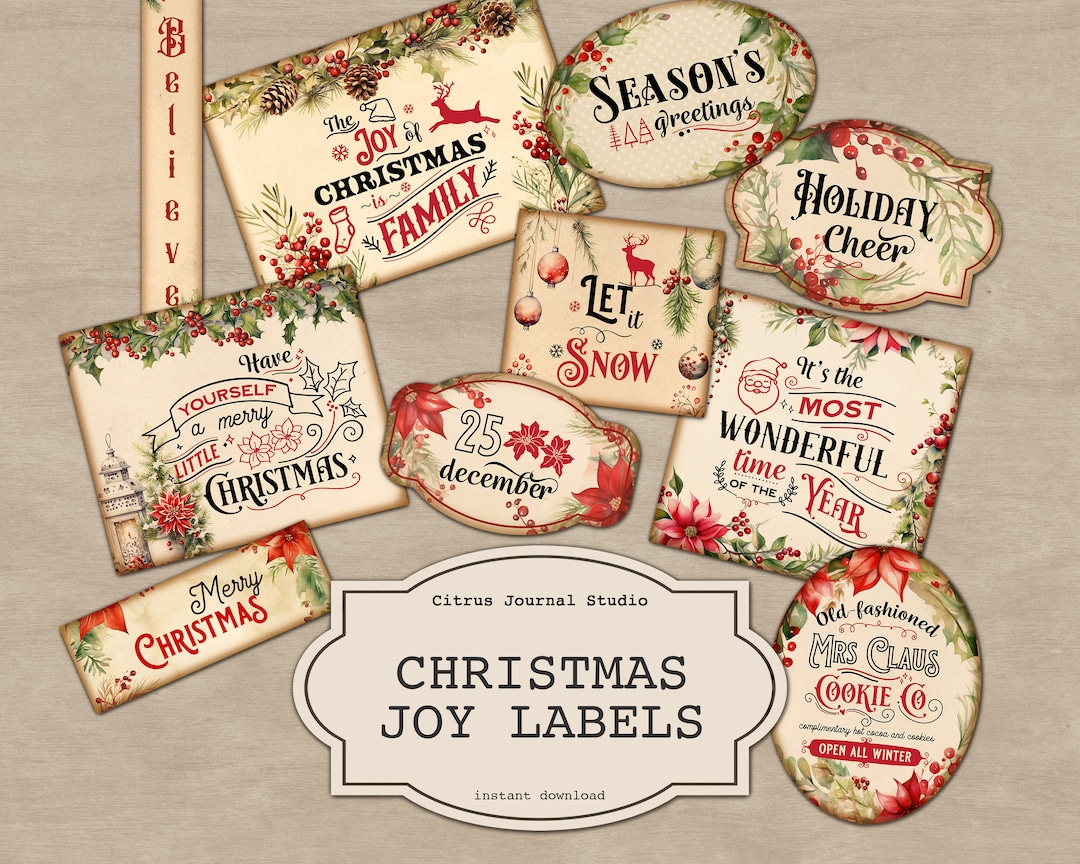 Christmas Labels, Vintage Christmas, Holiday Labels, Junk Journal ...