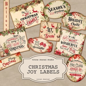 Christmas Labels, Vintage Christmas, Holiday Labels, Junk Journal ...