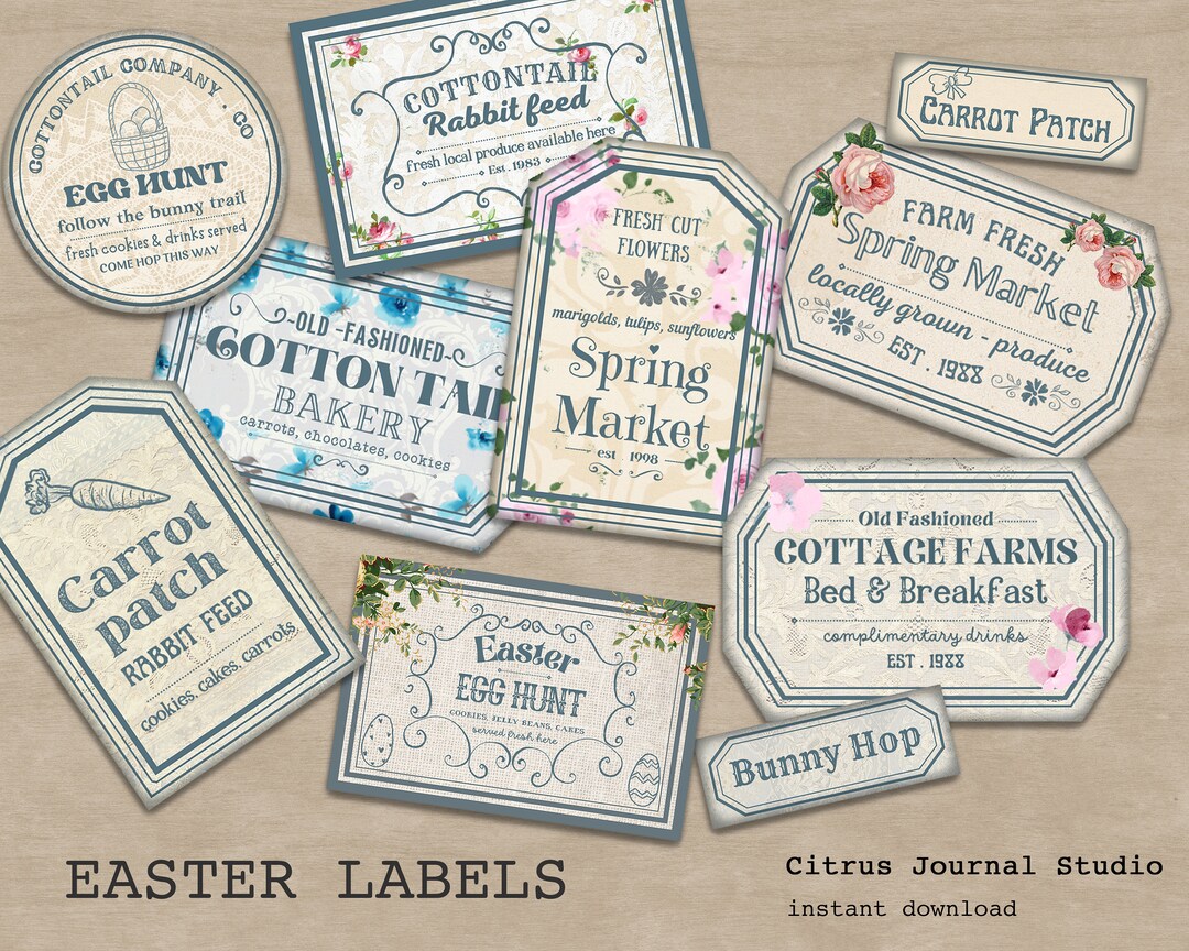 Easter Labels, Carrot Patch, Bunny Trail, Easter Junk Journal, French ...