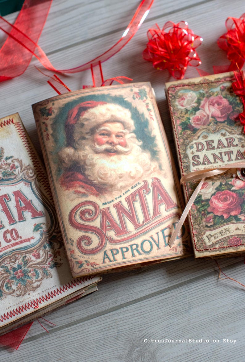 Santa Junk Journal Kit – Vintage Christmas Folio, Holiday Tags ...