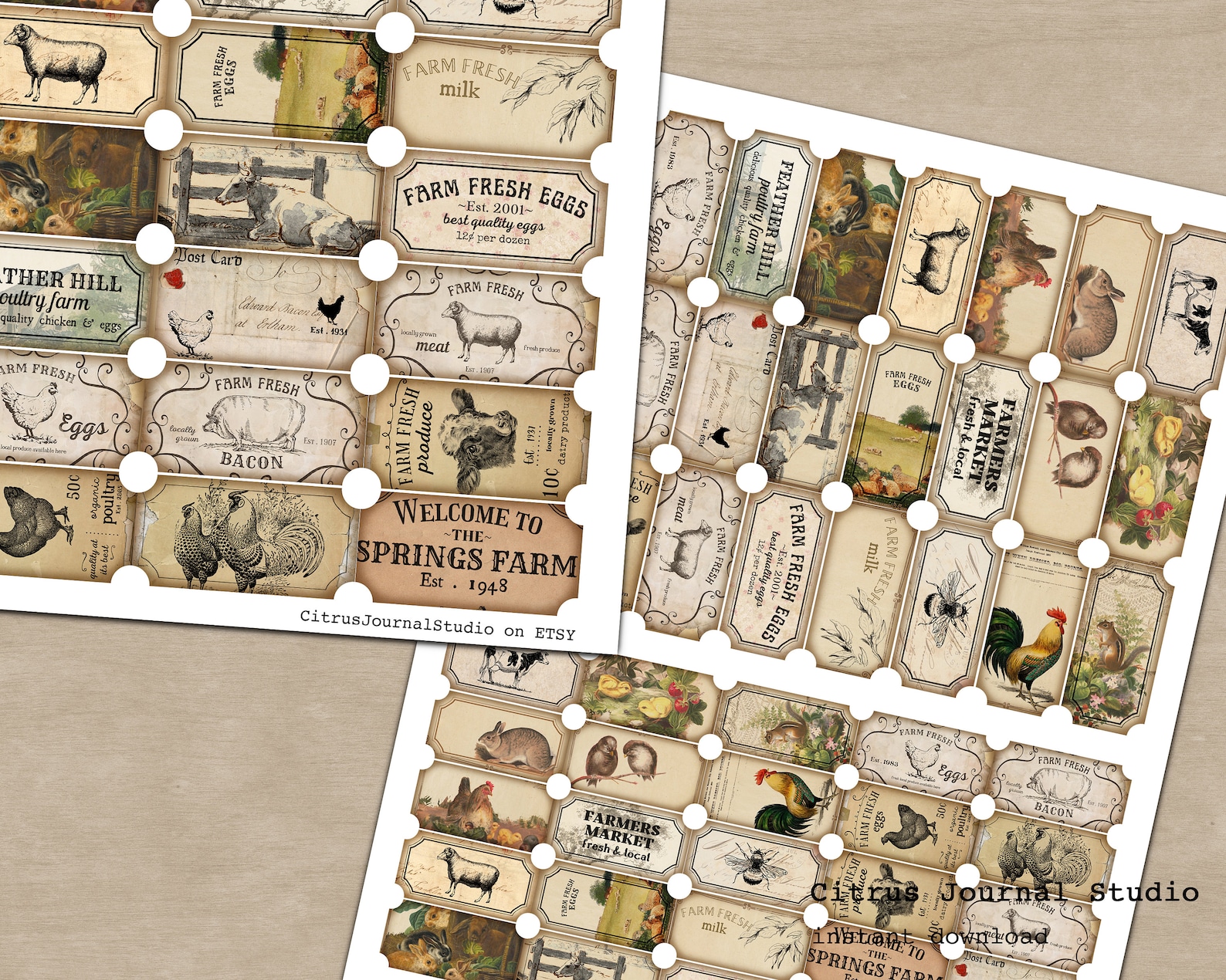 Farming Tickets, Junk Journal Kit, Farm Animals Ephemera, Farm Life ...