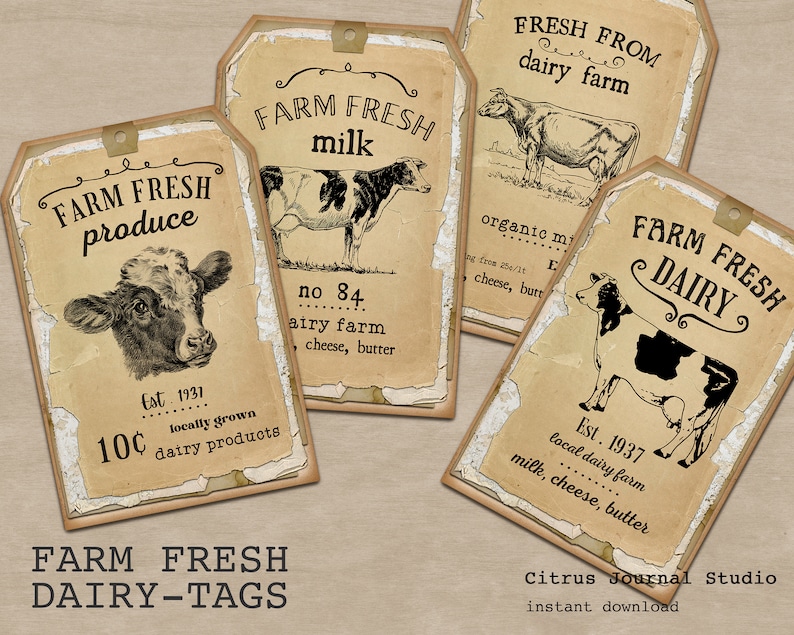 Farm Fresh Milk Farmhouse Tags Journal Tags Farm Fresh - Etsy