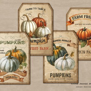 Vintage Pumpkin Tags, Fall Tags, Vintage Autumn Tags, Fall Market, Farm ...