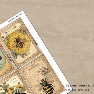 Honey Bee ATC, Vintage Ephemera, Junk Journal Tags, Busy Bee, Bumble ...