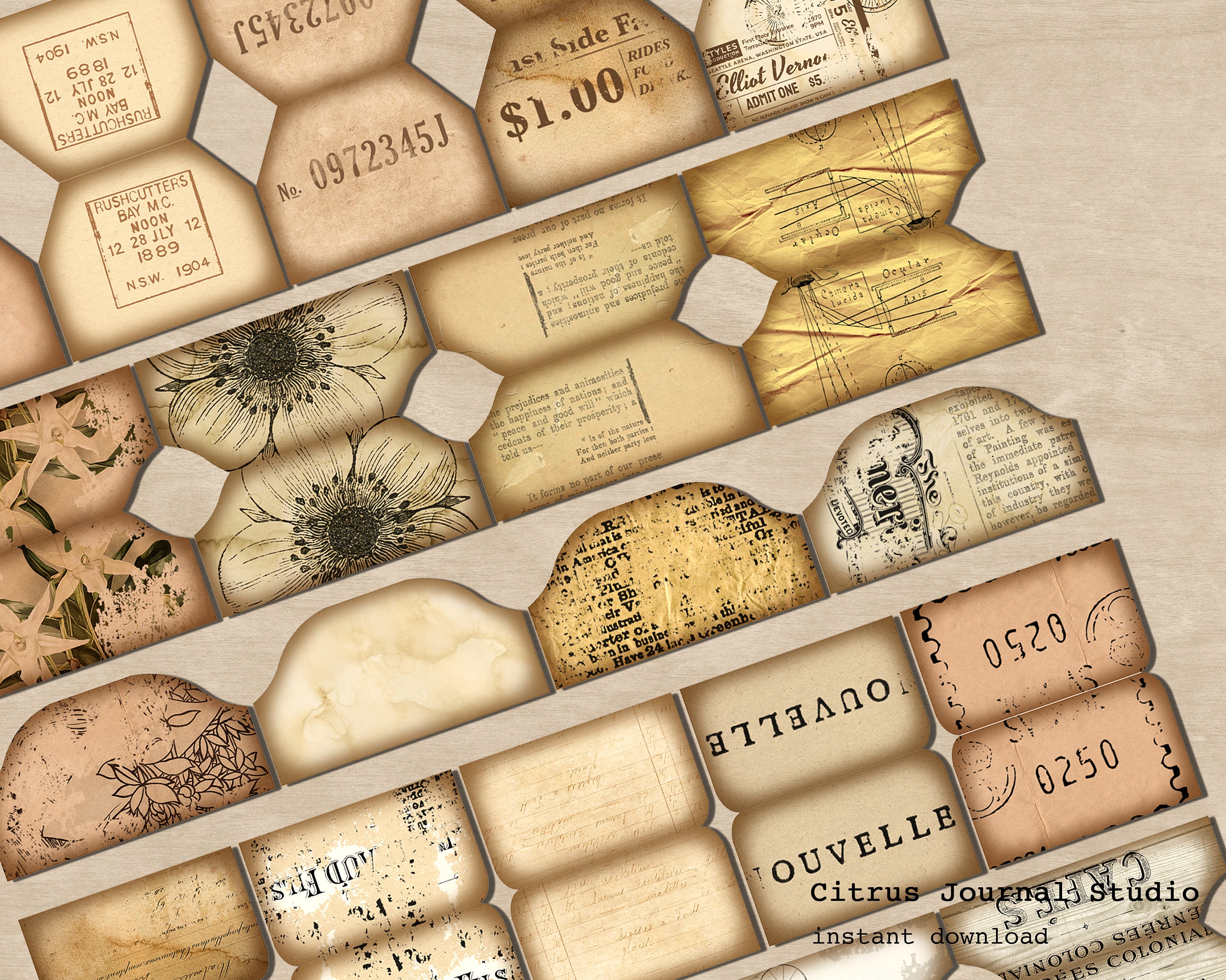 Junk Journal Tabs Number Tabs Blank Tags Vintage Ephemera - Etsy