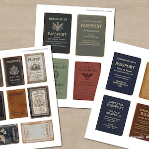 Vintage Travel Ephemera Pack, Passport Stamps, Ledger Pages, Boarding ...