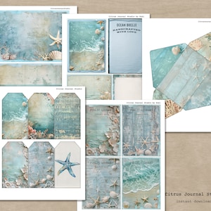 Ocean Junk Journal, Shabby Blue Journal, Blue Scrapbook Paper, Nautical ...