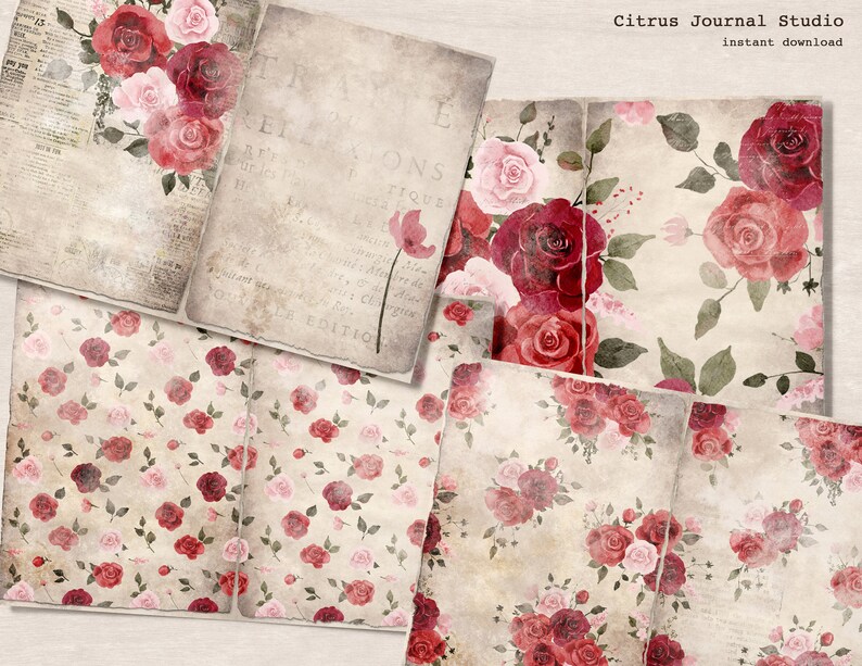 Vintage Rose Junk Journal Printable Journal Red Rose Paper - Etsy