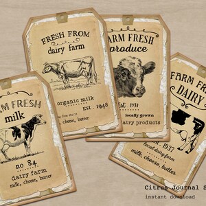 Farm Fresh Milk, Farmhouse Tags, Journal Tags, Farm Fresh Tags, Vintage ...