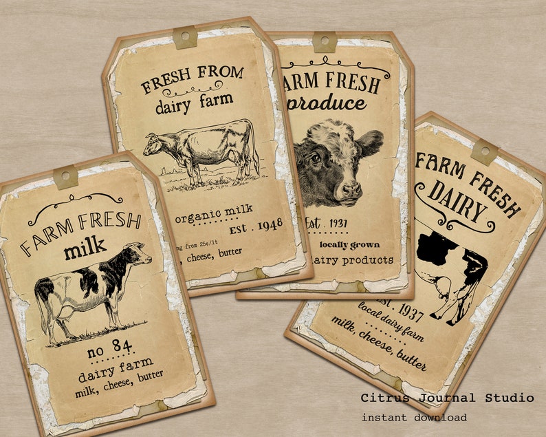 Farm Fresh Milk Farmhouse Tags Journal Tags Farm Fresh - Etsy