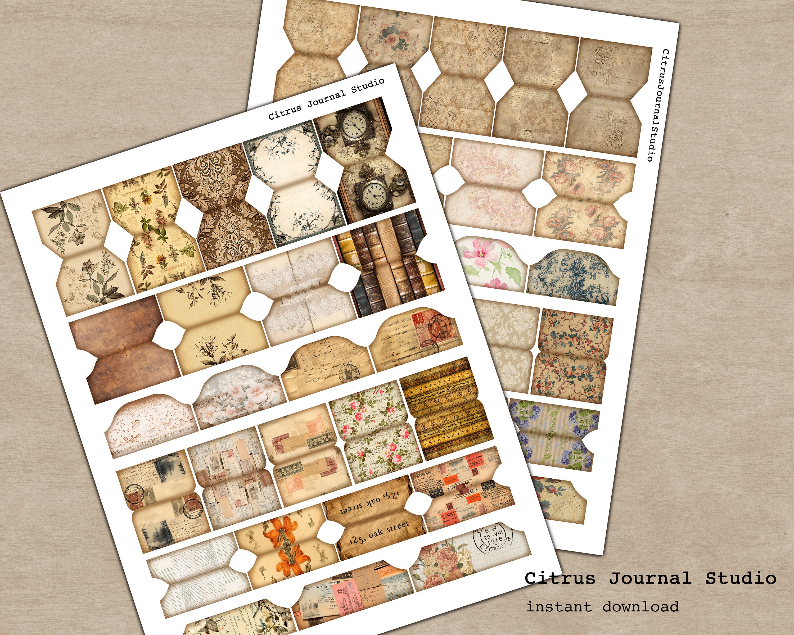 Junk Journal Tabs, Neutral Junk Journal Tabs, Vintage Ephemera ...