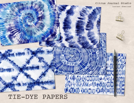 Tie Dye Pattern Blue Pattern Geometric Paper Junk Journal - Etsy
