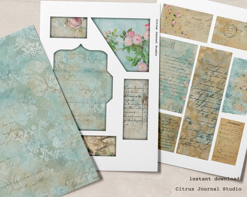 Shabby Blue Junk Journal Kit Trifold Folio Journal Insert - Etsy