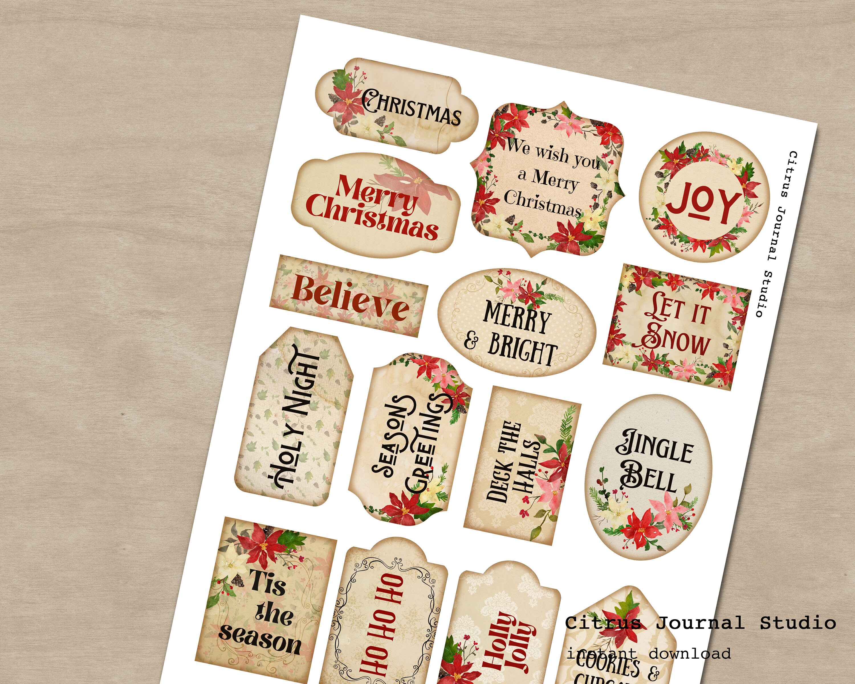 Christmas Labels, Digital Kit, Christmas Ephemera, Vintage Christmas ...