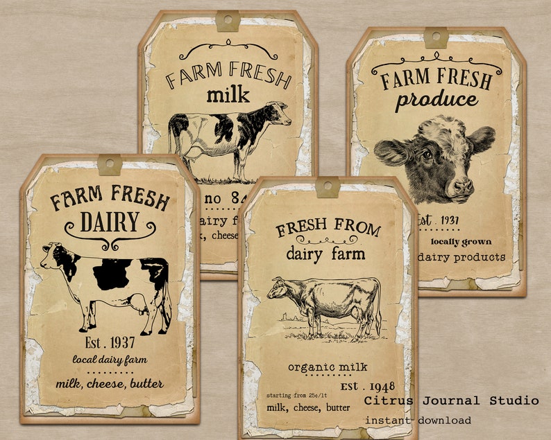 Farm Fresh Milk Farmhouse Tags Journal Tags Farm Fresh - Etsy