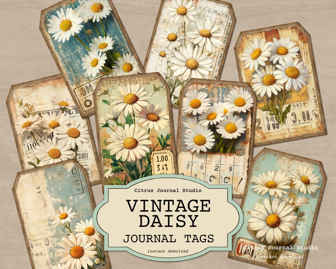 Vintage Daisy Tags, Spring Tags, Daisy Junk Journal Tags, Printable ...