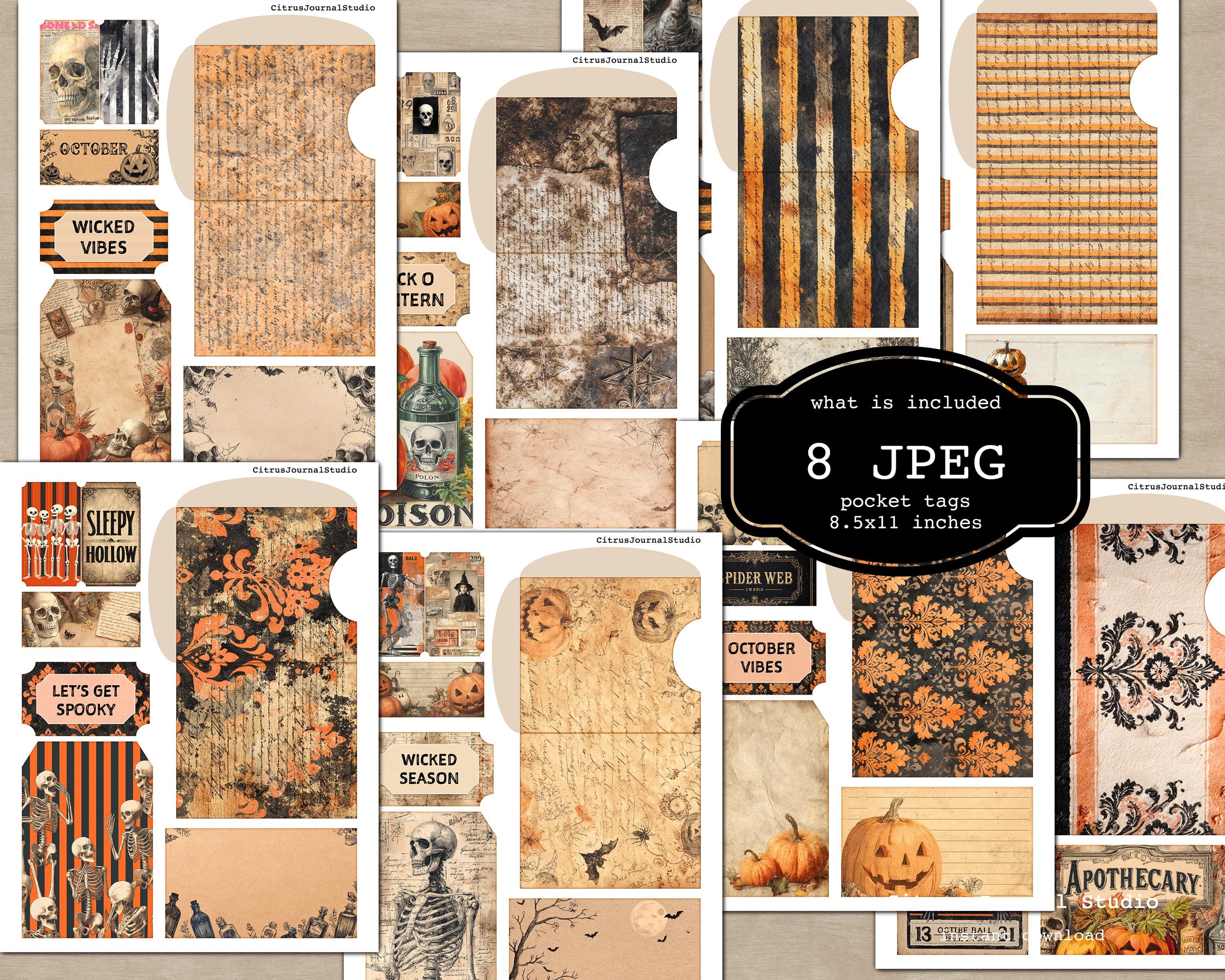 Halloween Pocket Tags – Vintage Spooky Skeleton Ephemera, Junk Journal ...