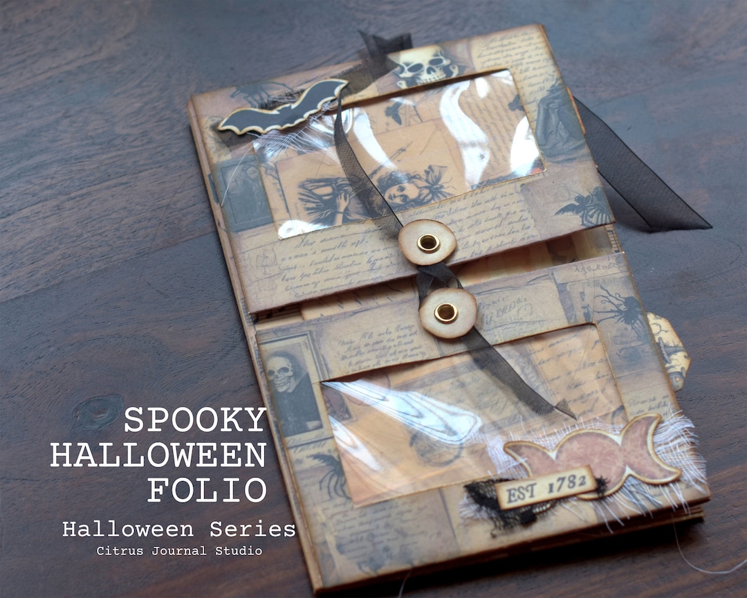 Spooky Halloween Folio, Junk Journal, Folding Folio, Vintage Ephemera, Journal Tags, Witch ...