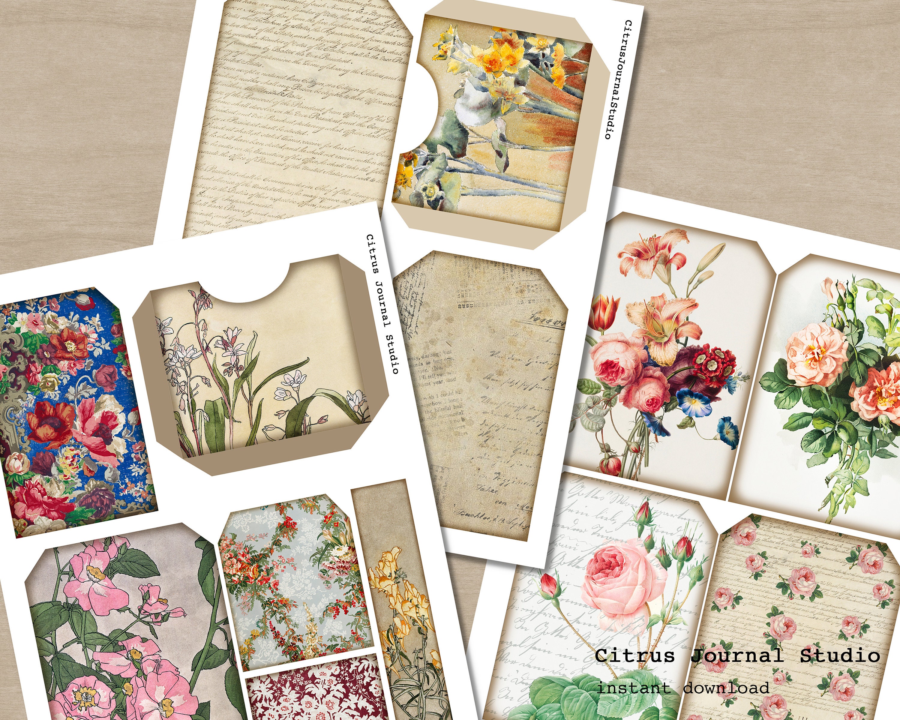 Junk Journal Kit Floral Ephemera Pocket Tags Journal Tags - Etsy