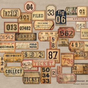 Number Labels, Vintage Labels, Junk Journal Kit, Vintage Tags, Specimen ...