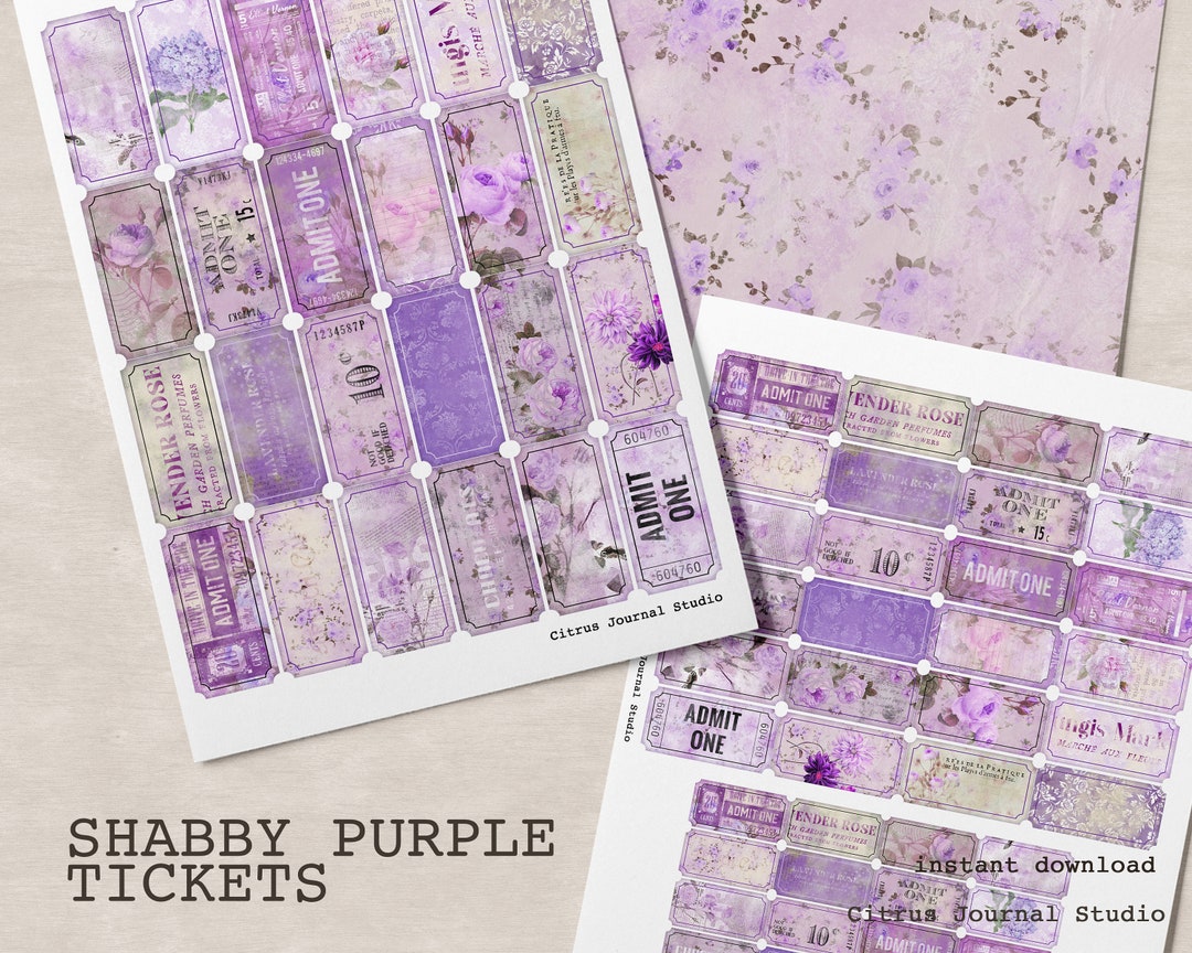 Purple Tickets, Junk Journal, Purple Ephemera, Vintage Ephemera ...