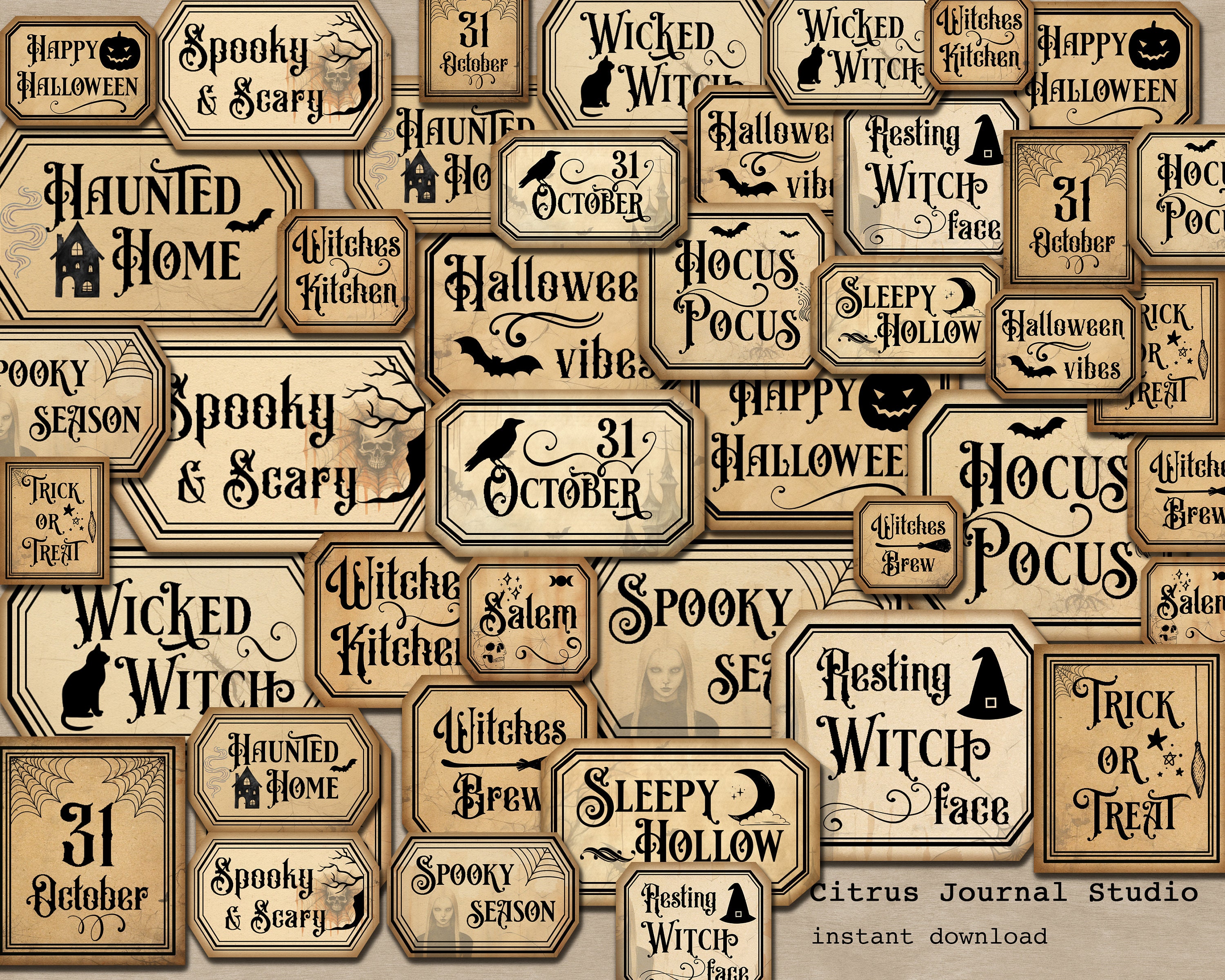 Halloween Spooky Labels, Vintage Scary, Hocus Pocus, Haunted Home ...