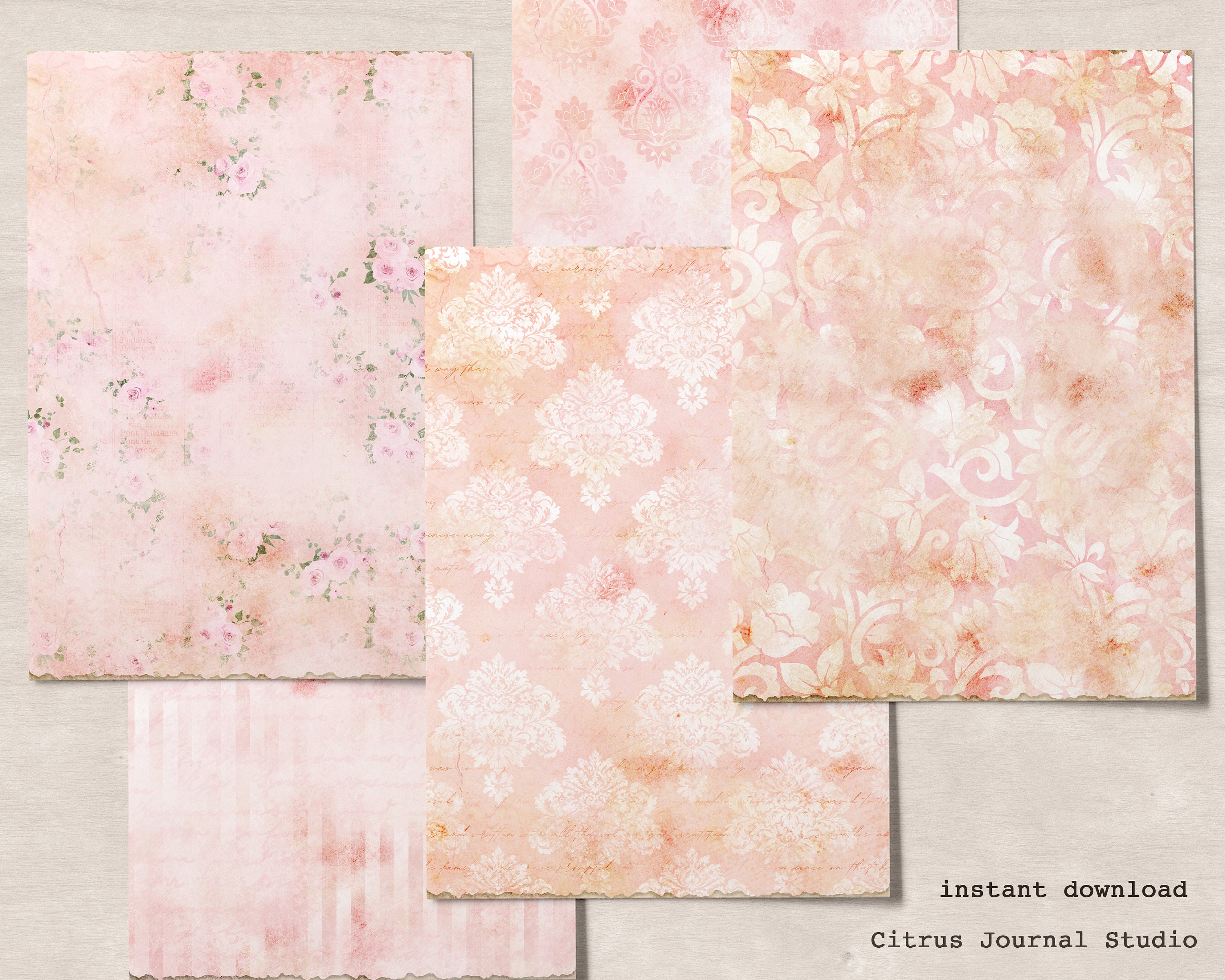 Pink Journal Digital Paper Damask Paper Junk Journal - Etsy