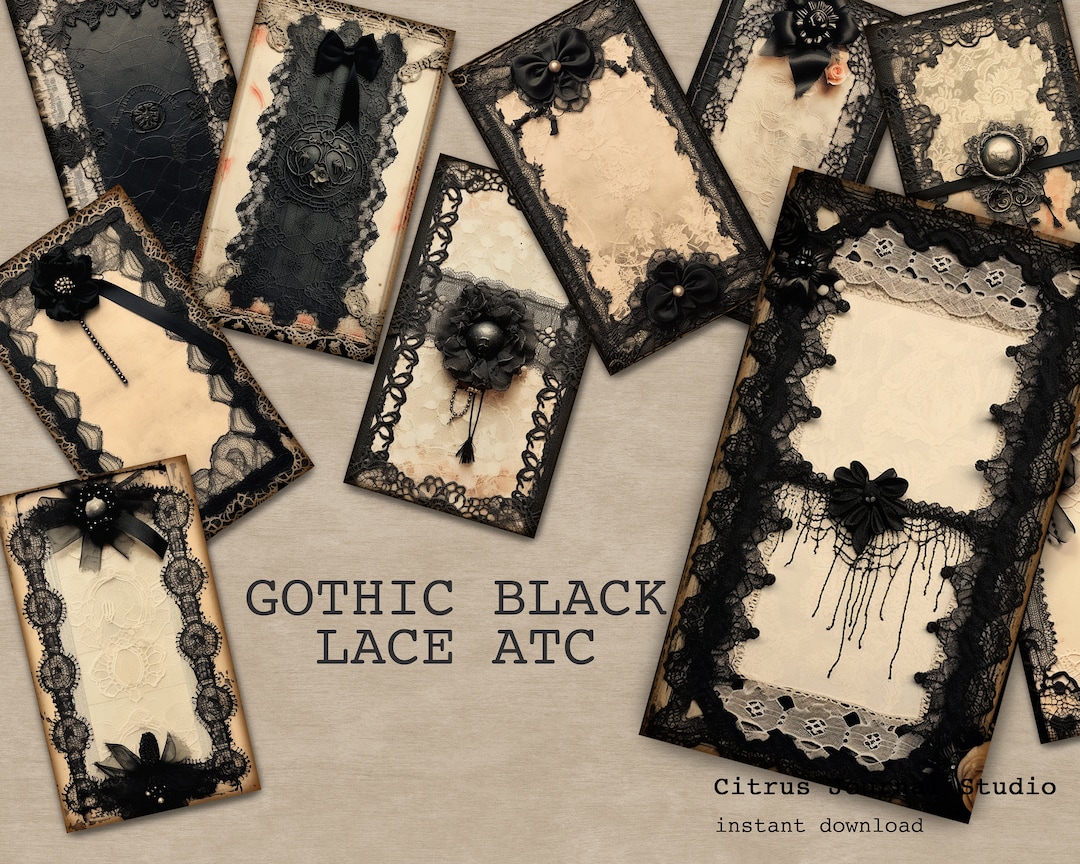 Gothic ATC, Halloween Ephemera, Black Lace, Goth Journal Tags ...