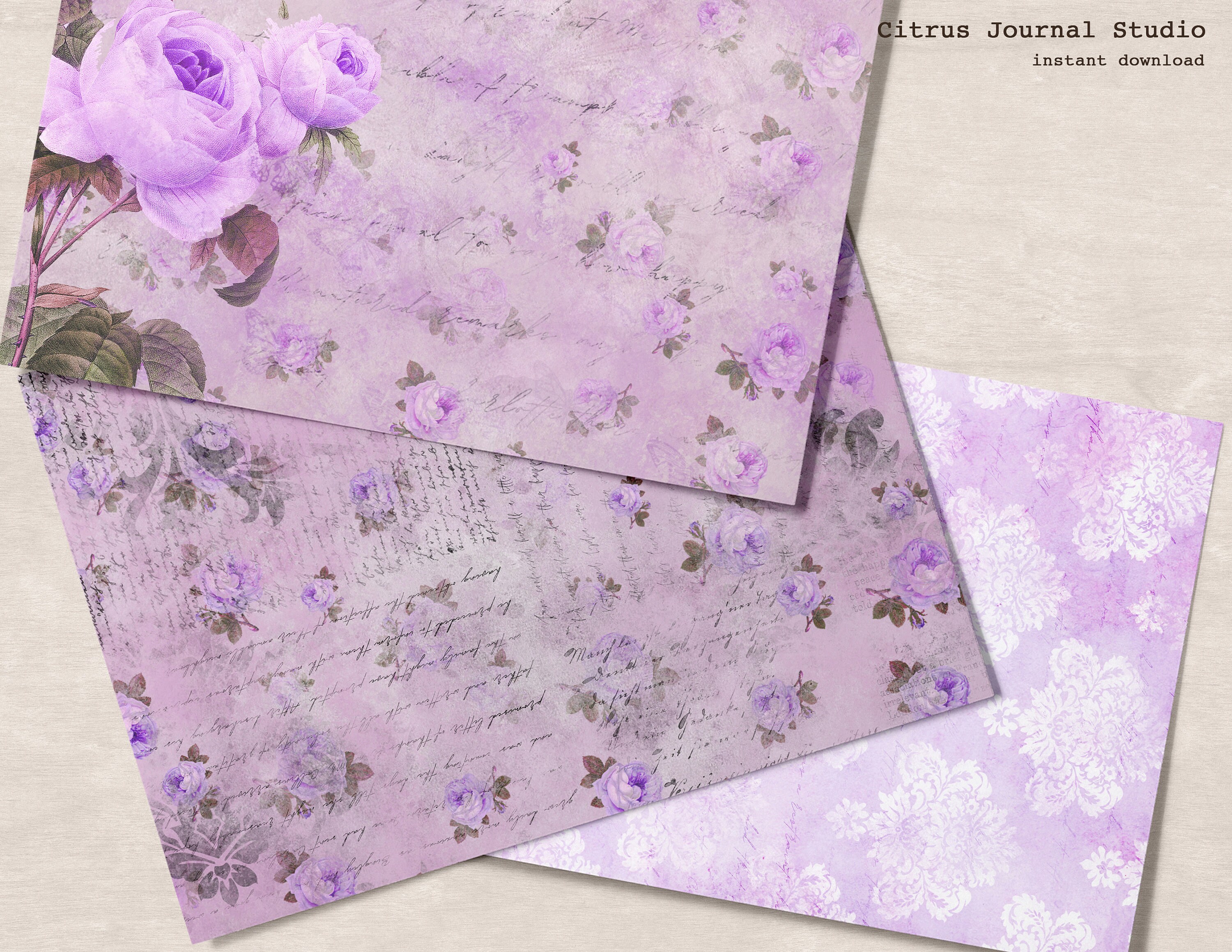 Shabby Purple Collage Sheet Damask Paper Junk Journal - Etsy