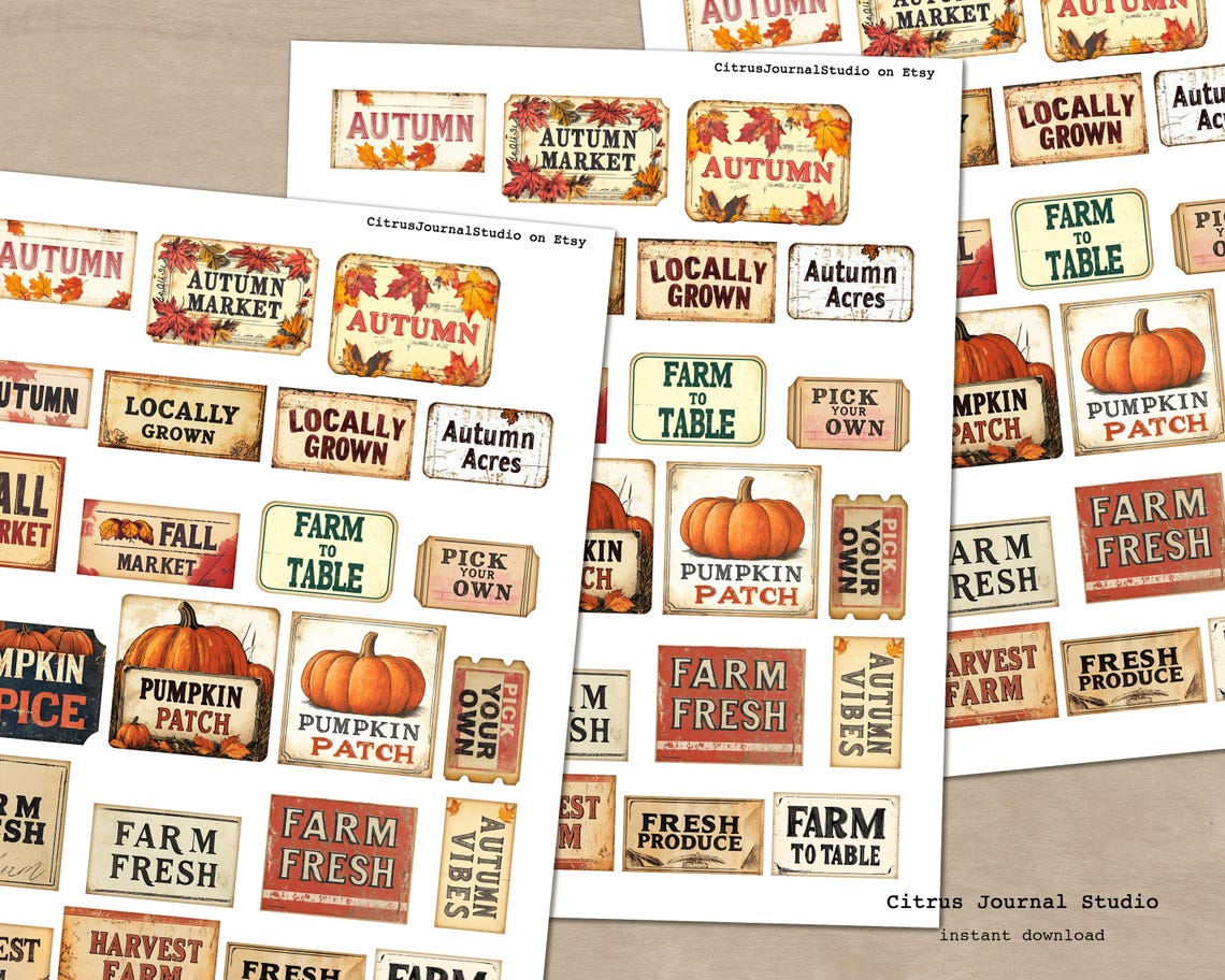 Autumn Labels, Pumpkin Spice, Autumn Ephemera, Vintage Fall Labels ...