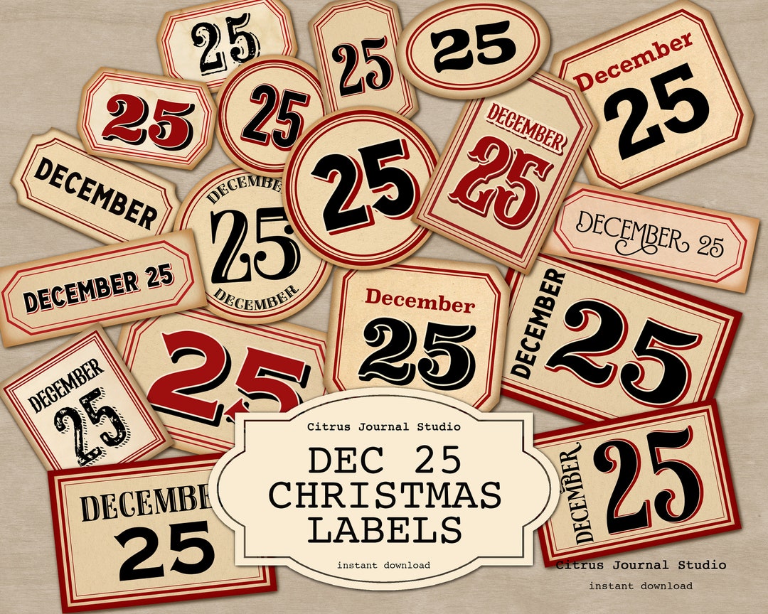 Christmas Number, December Labels, December 25, Vintage Labels, Vintage ...