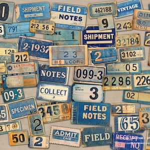 Blue Number Labels, Vintage Labels, Junk Journal, Fussy Cuts, Blue ...