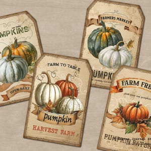 Vintage Pumpkin Tags, Fall Tags, Vintage Autumn Tags, Fall Market, Farm ...