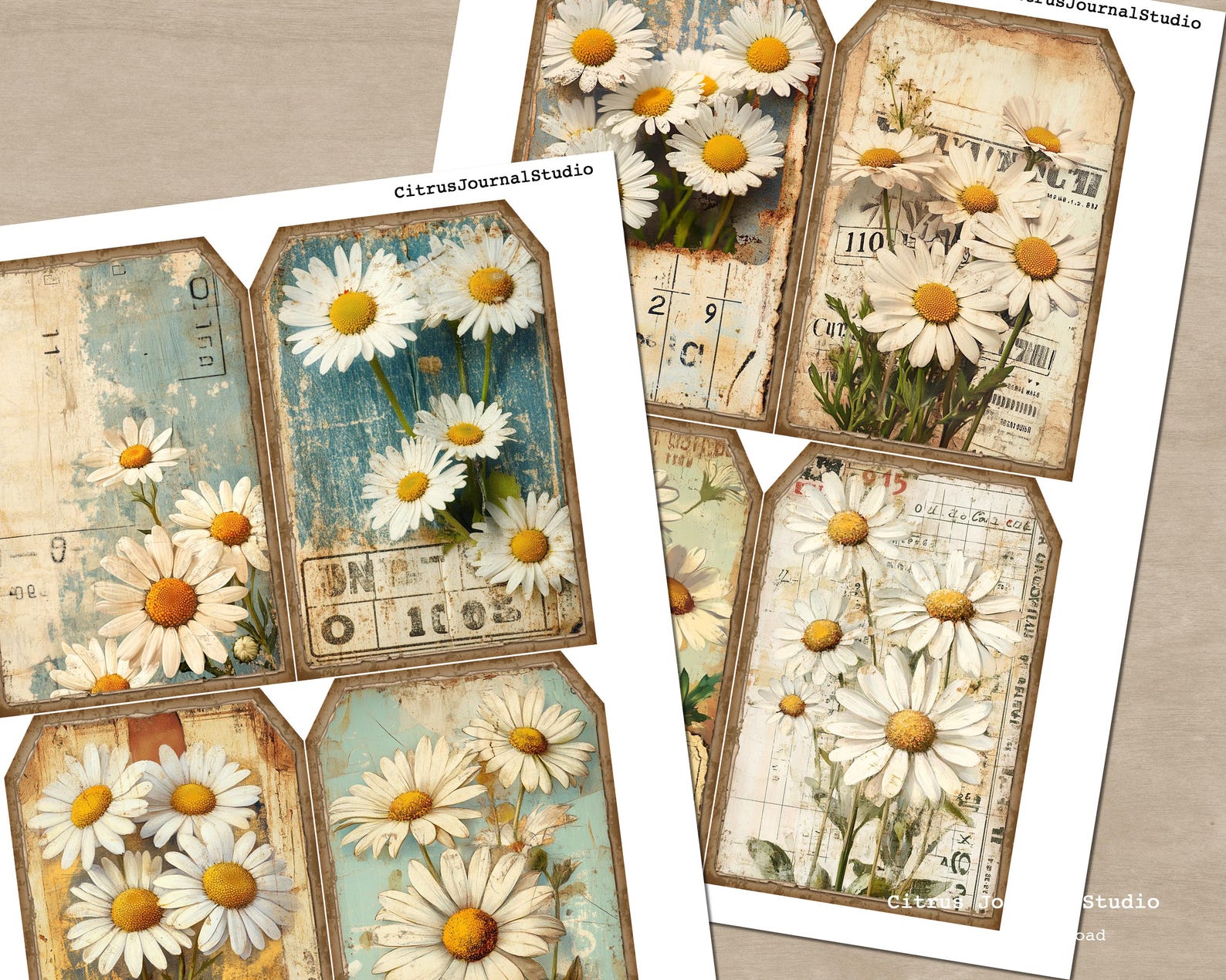 Vintage Daisy Tags, Spring Tags, Daisy Junk Journal Tags, Printable ...